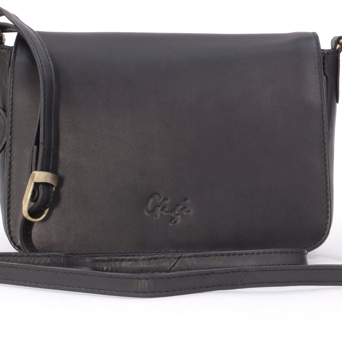 Women's Black Leather Flap Over Cross Body Bag | Othello 14578 | Gigi ...